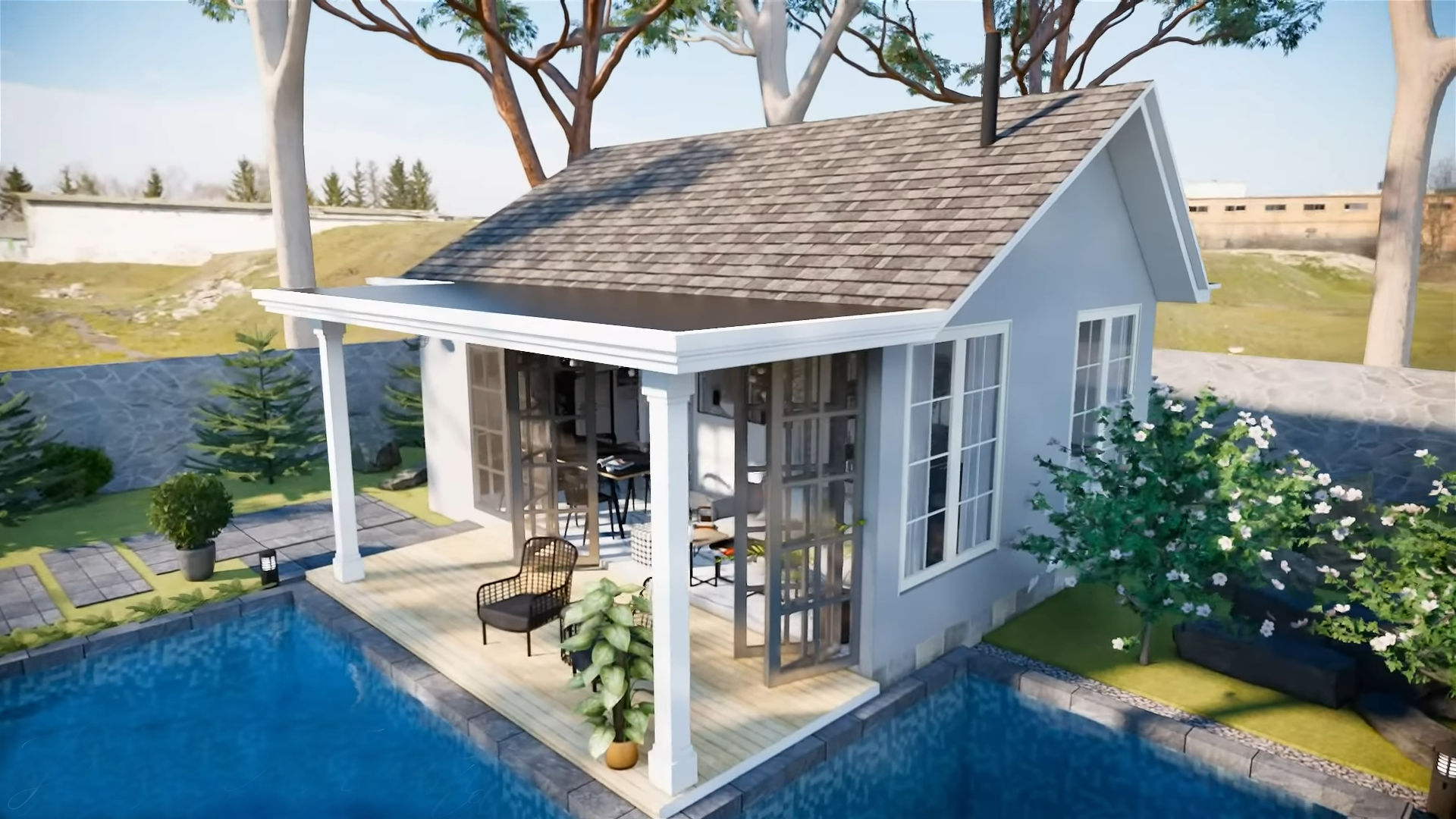 Tiny House Design Idea With Beautiful Pool - Life Tiny House