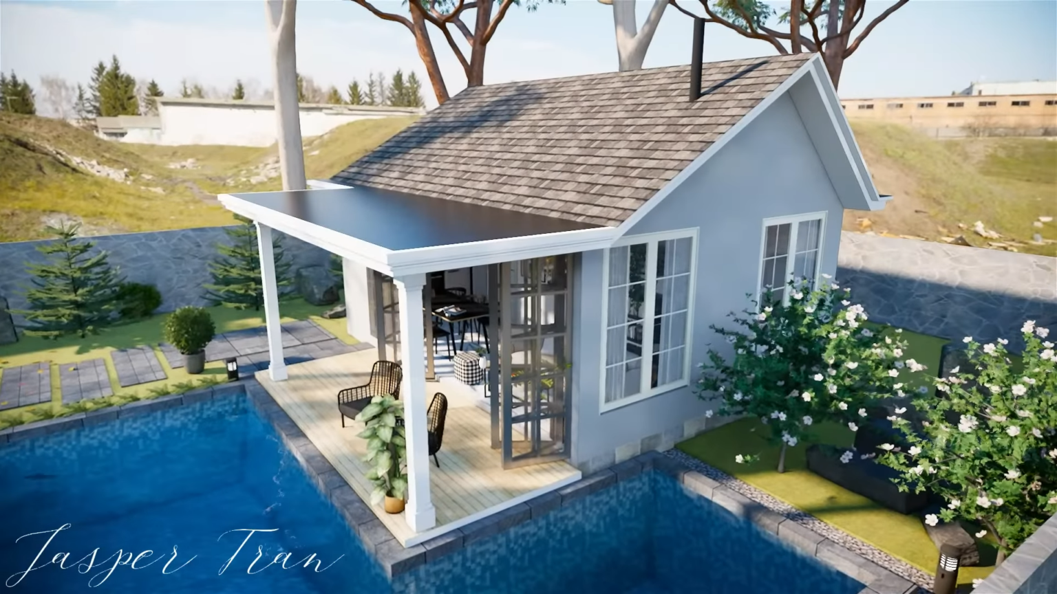 Tiny House Design Idea With Beautiful Pool - Life Tiny House