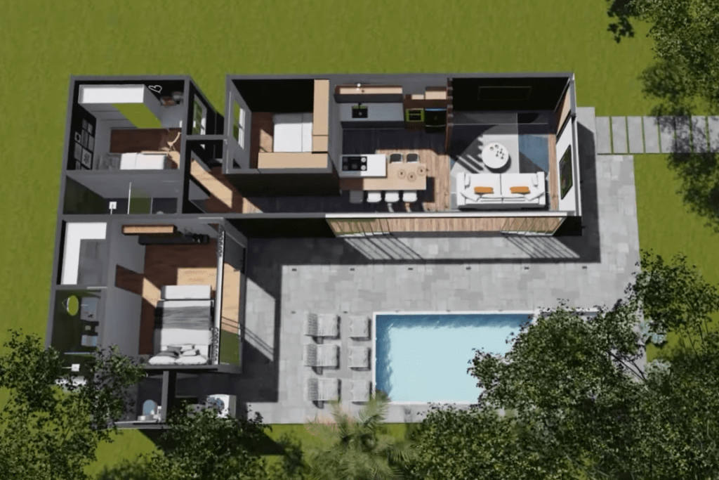 L-Shaped Tiny House Designed from Wood and Concrete - Life Tiny House
